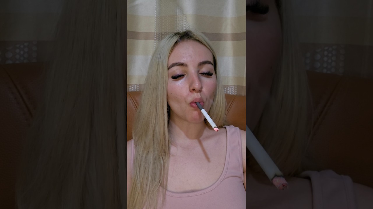 ASMR girl smoking and dangle cigarette indoors