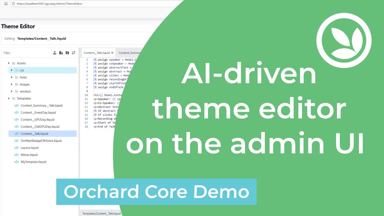 AI-driven theme editor on the admin UI - Orchard Core Demo