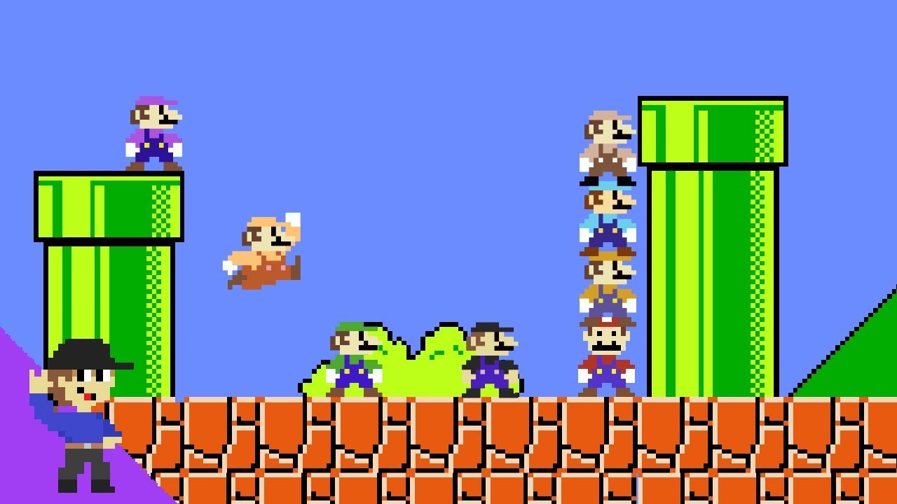 What if 8 Marios tried to beat Super Mario Bros.?