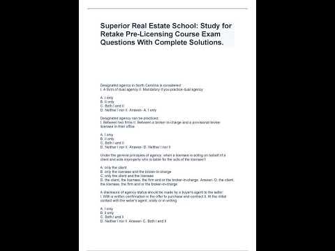 Superior Real Estate School; Study for Retake Pre Licensing Course Exam Questions With Complete Solu