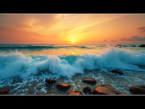 Fascinating Sunset over the Tropical Beach with Calming Waves Sounds and Jazz Relaxing Music