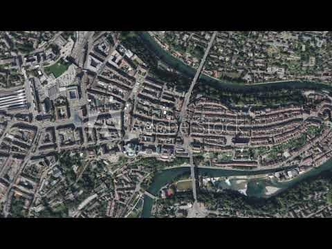 Zooming on Switzerland, Bern. Earth zoom in from outer space to city.
