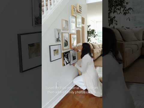 Family Photo Abstract Art Gallery Wall using thrifted material as art. #homedecor #gallerywall #diy