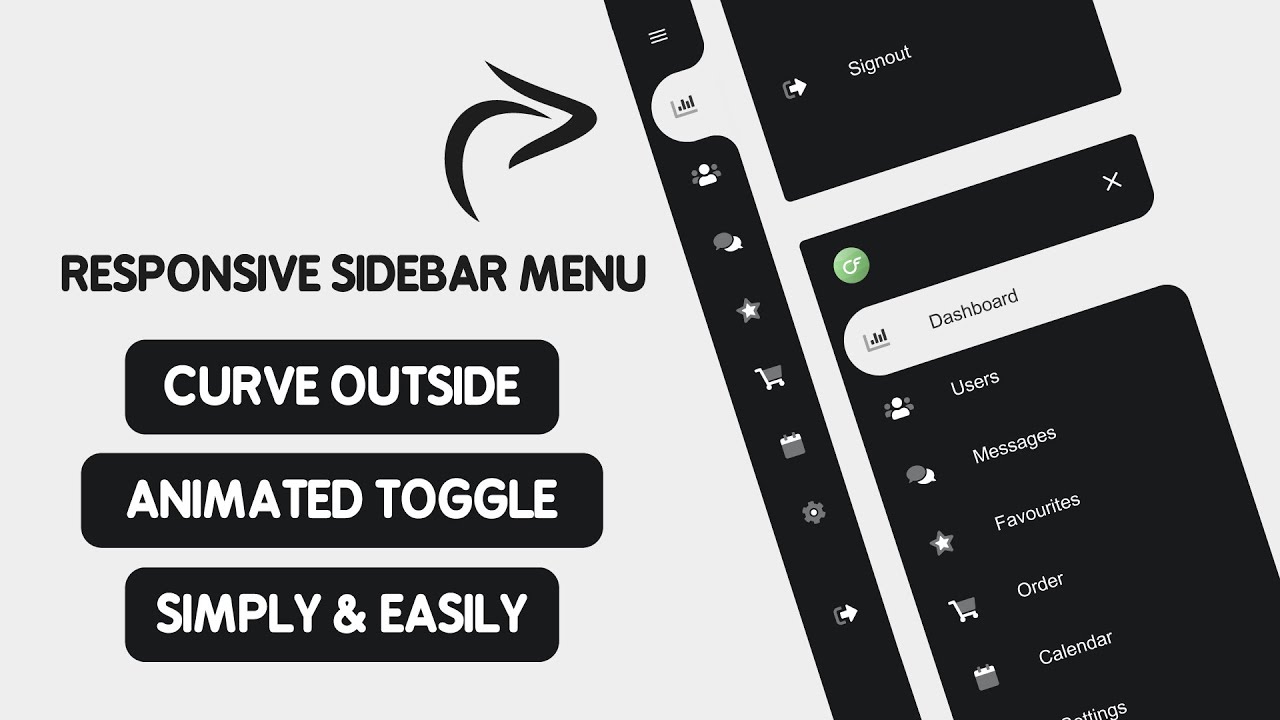 Responsive sidebar menu using Html CSS & Jquery | Curved Outside and animated toggle