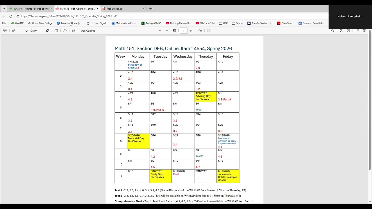 WAMAP   How to follow the Lesson Plan for Math 151 and watch the lecture videos on Youtube
