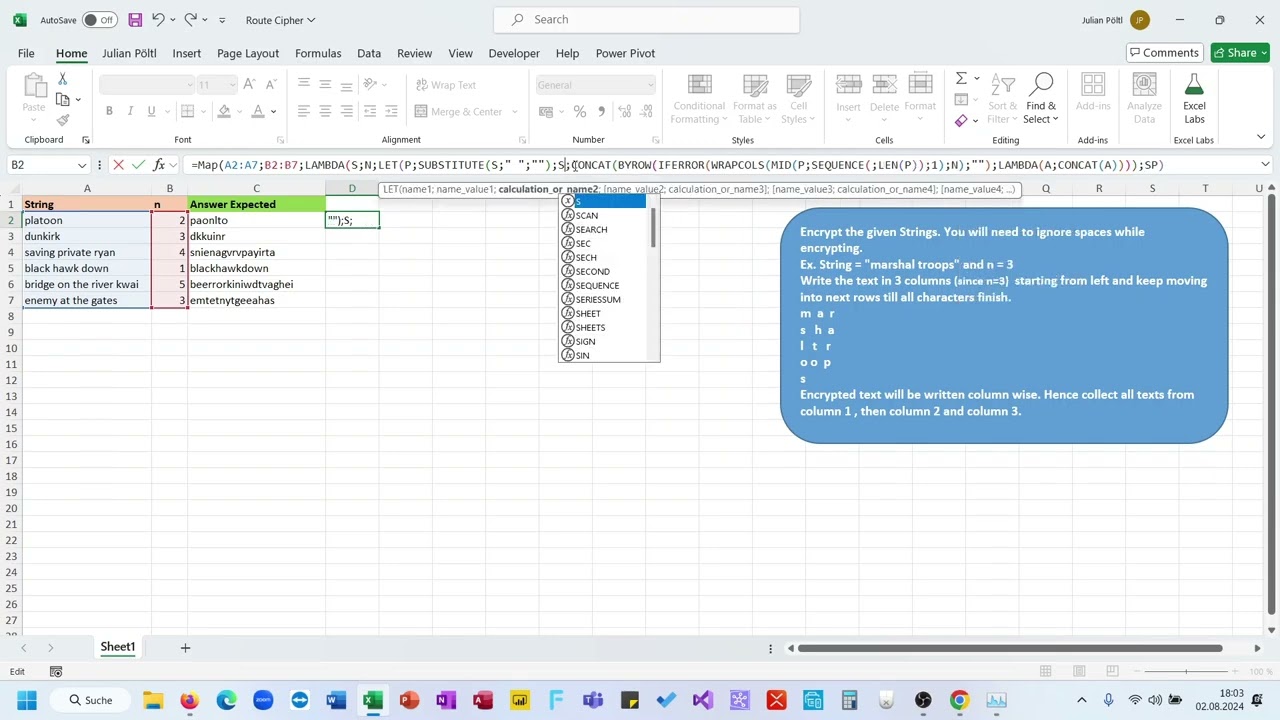 Excel BI Challenge 178 - Route Cipher