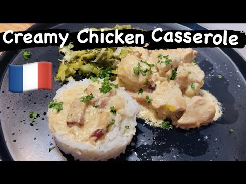 Super dinner party dish for a stressless evening. French creamy chicken casserole easy, cheap, tasty