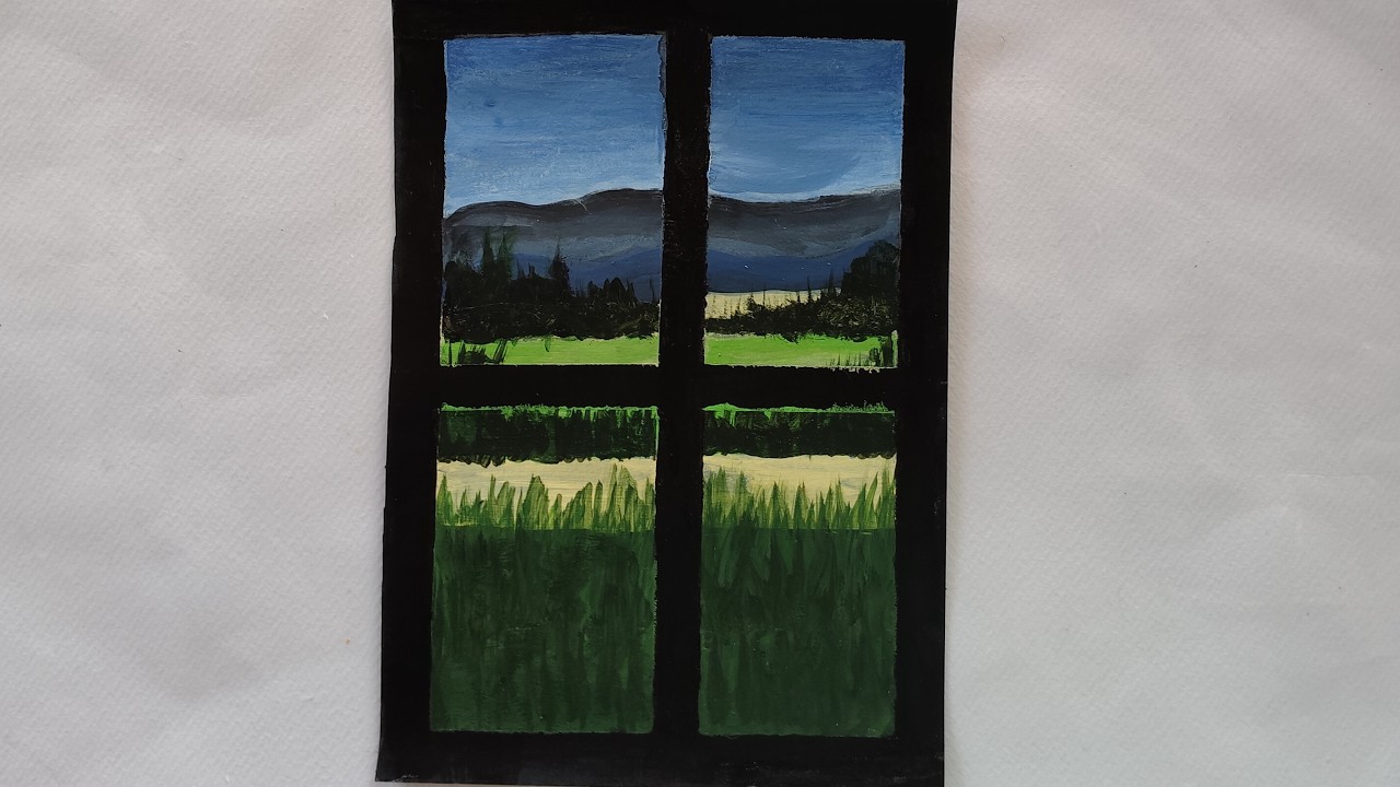 Cloudy View from a Window #howtopaint  #art #mountains #windows #acrylicpainting #beginnersguide 