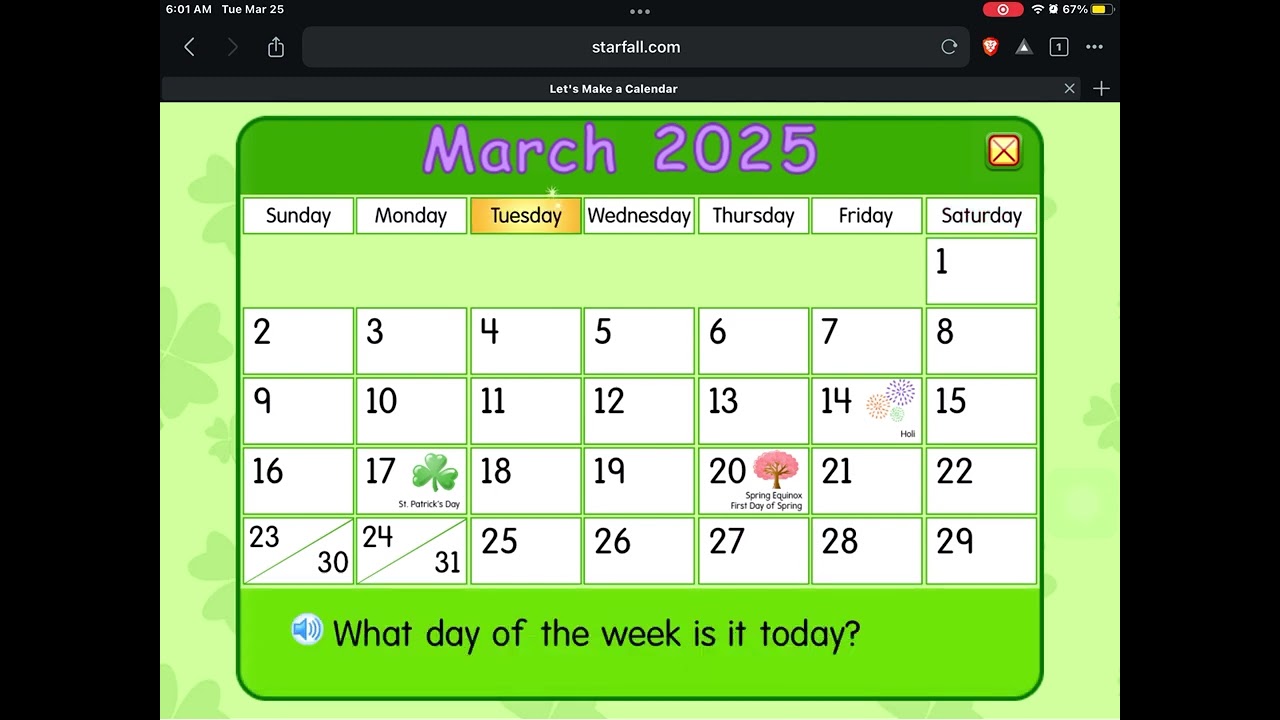 Starfall Daily Calendar - March 25, 2025