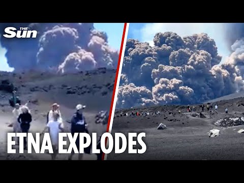 Moment Mount Etna erupts sending tourists fleeing for lives as lava spews from volcano