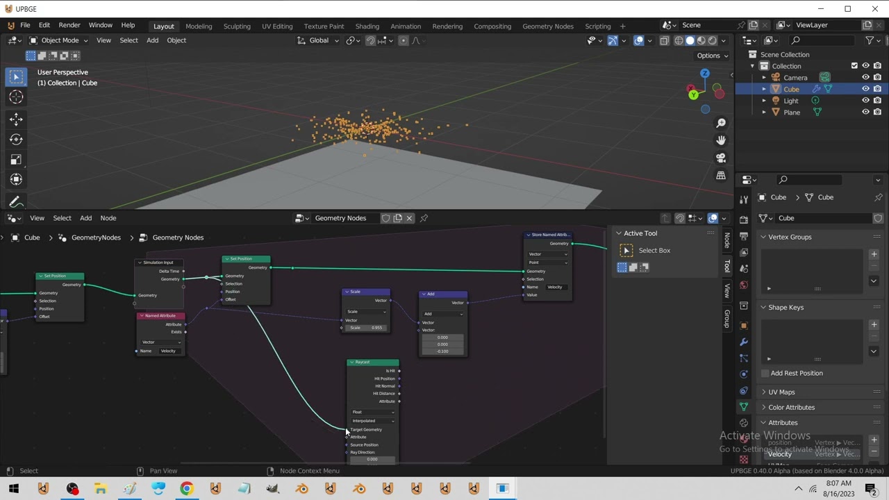 Making particles with velocity and impact - blender geometry + simulation nodes