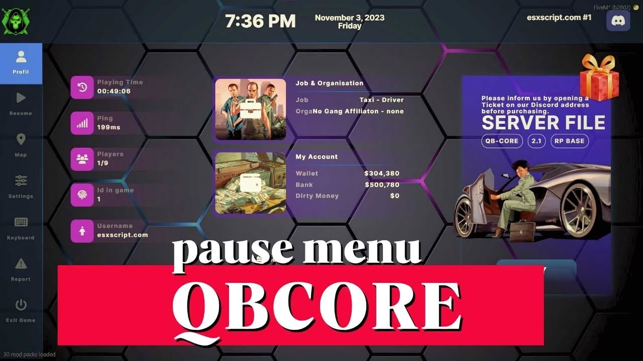 pause menu qbcore System For QBCore Server