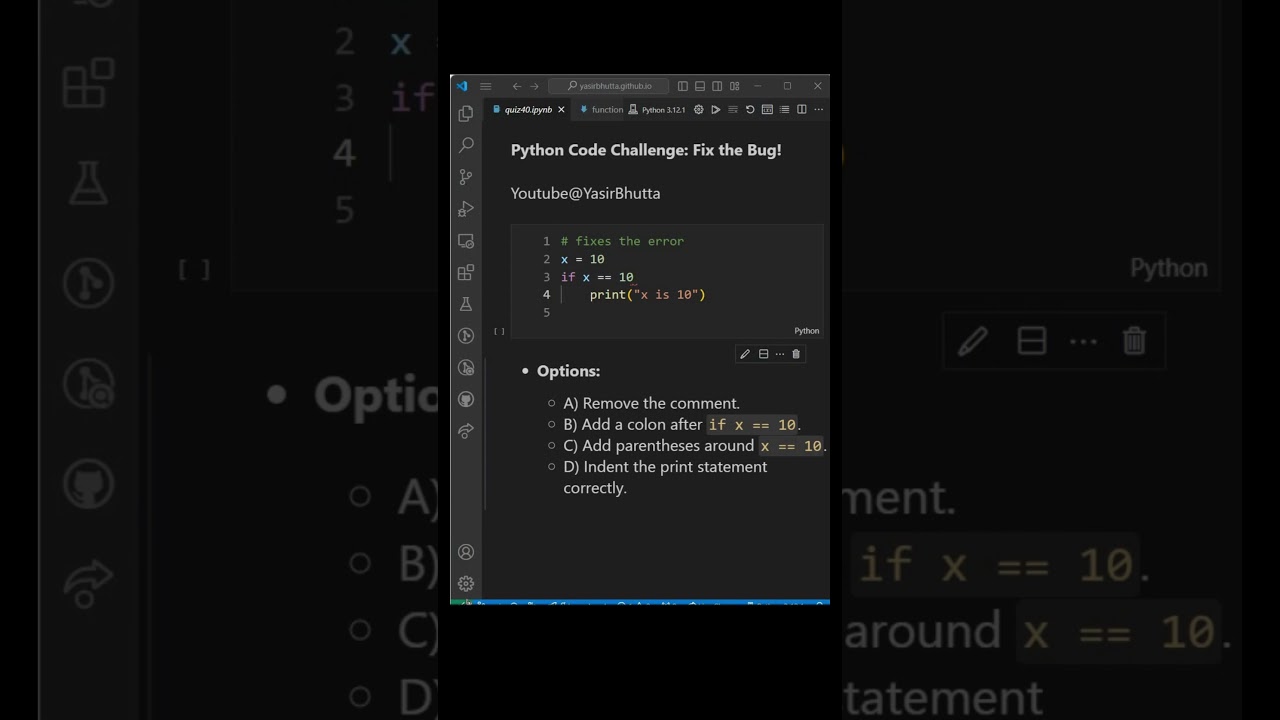 Python Quiz #40 Fix the Errors in Python: A Coding Challenge | Python Tutorial for Beginners
