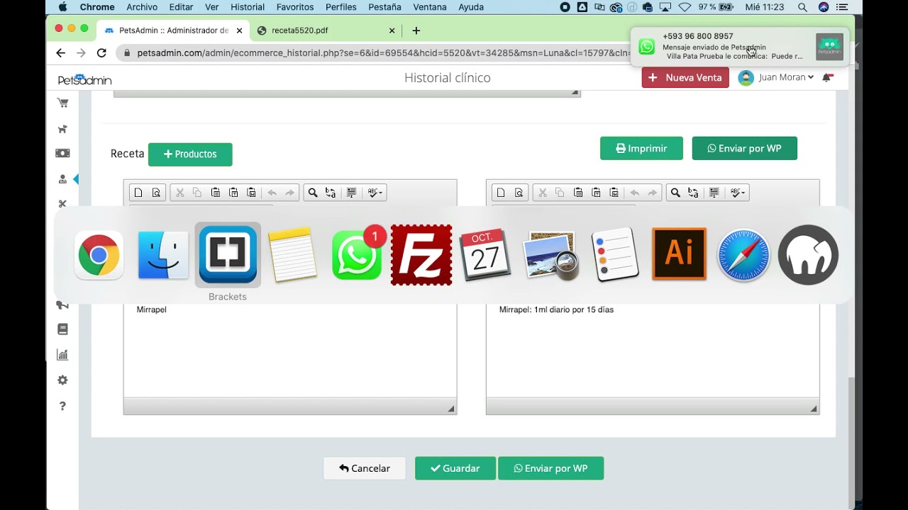 Imprime la receta en pdf o envíala por Whatsapp