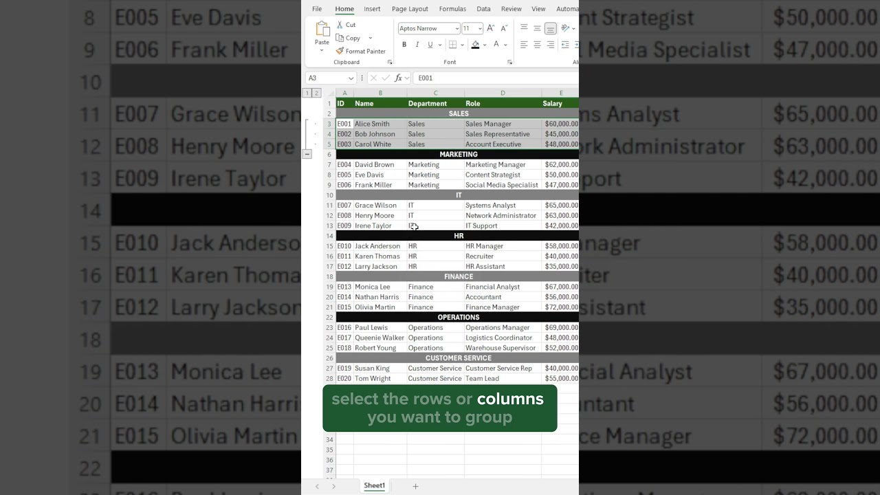 Stop Having Cluttered Excel Sheets! Group Rows with This Shortcut!