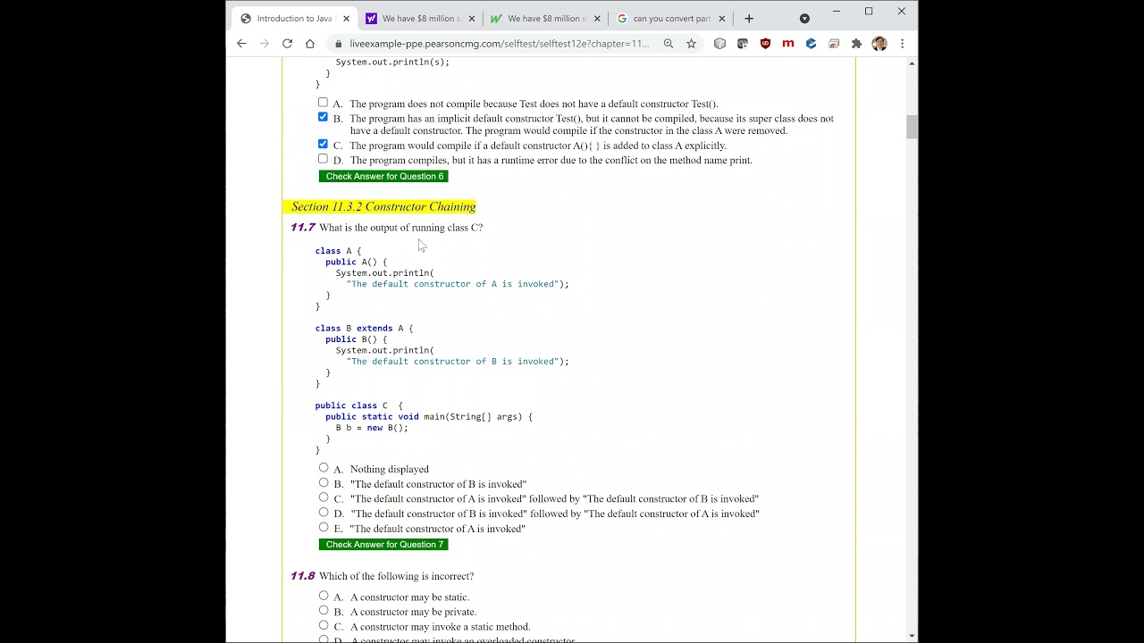 Daniel Liang Java Chapter 11 Multiple Choice Questions Part 1