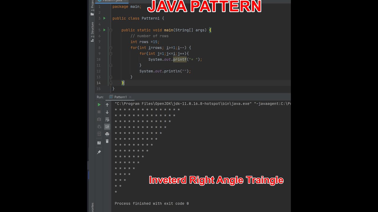 Java Pattern - Inverted Right Angled Triangle