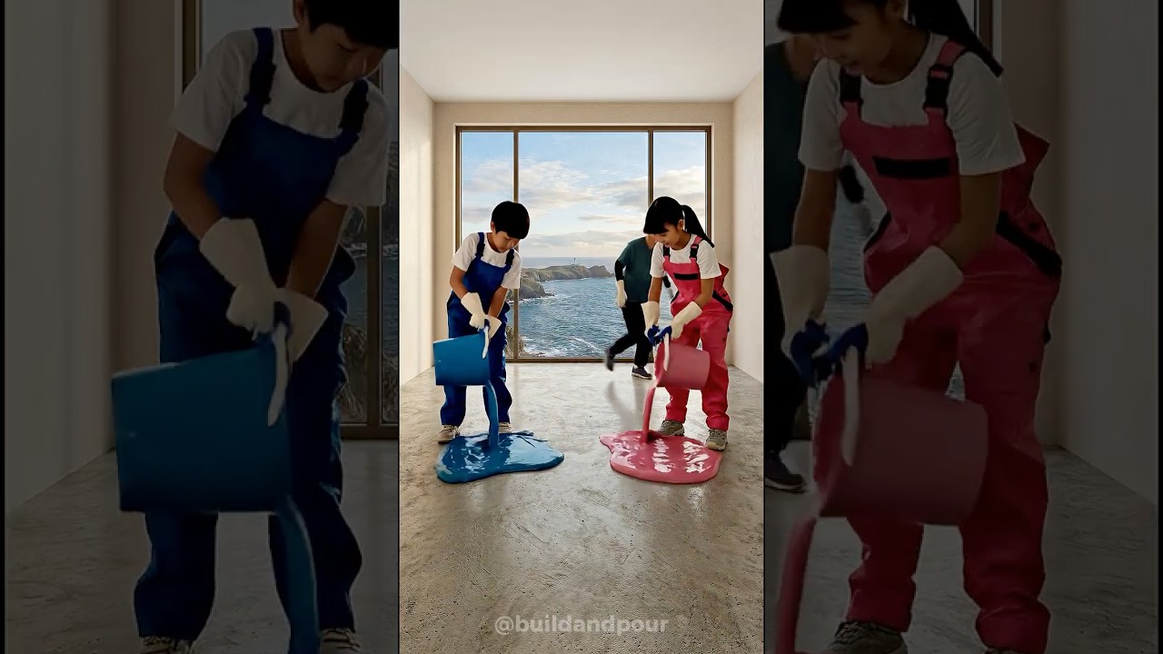 THIS DOUBLE FLOWER FLOOR IS SO IMPRESSIVE 😱💙🩷 Blue & Pink Floral Epoxy Luxury Floor 💙🩷 #shorts