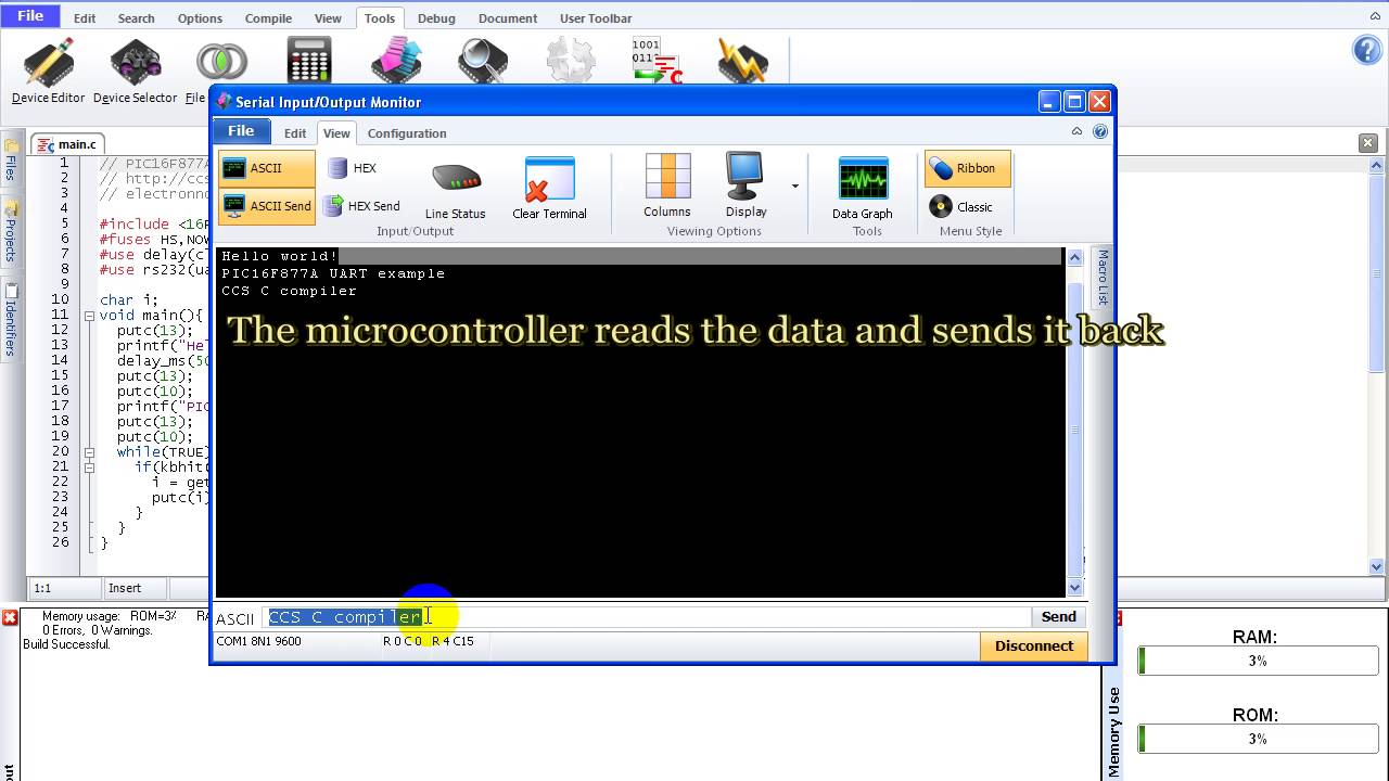 PIC16F877A microcontroller UART example