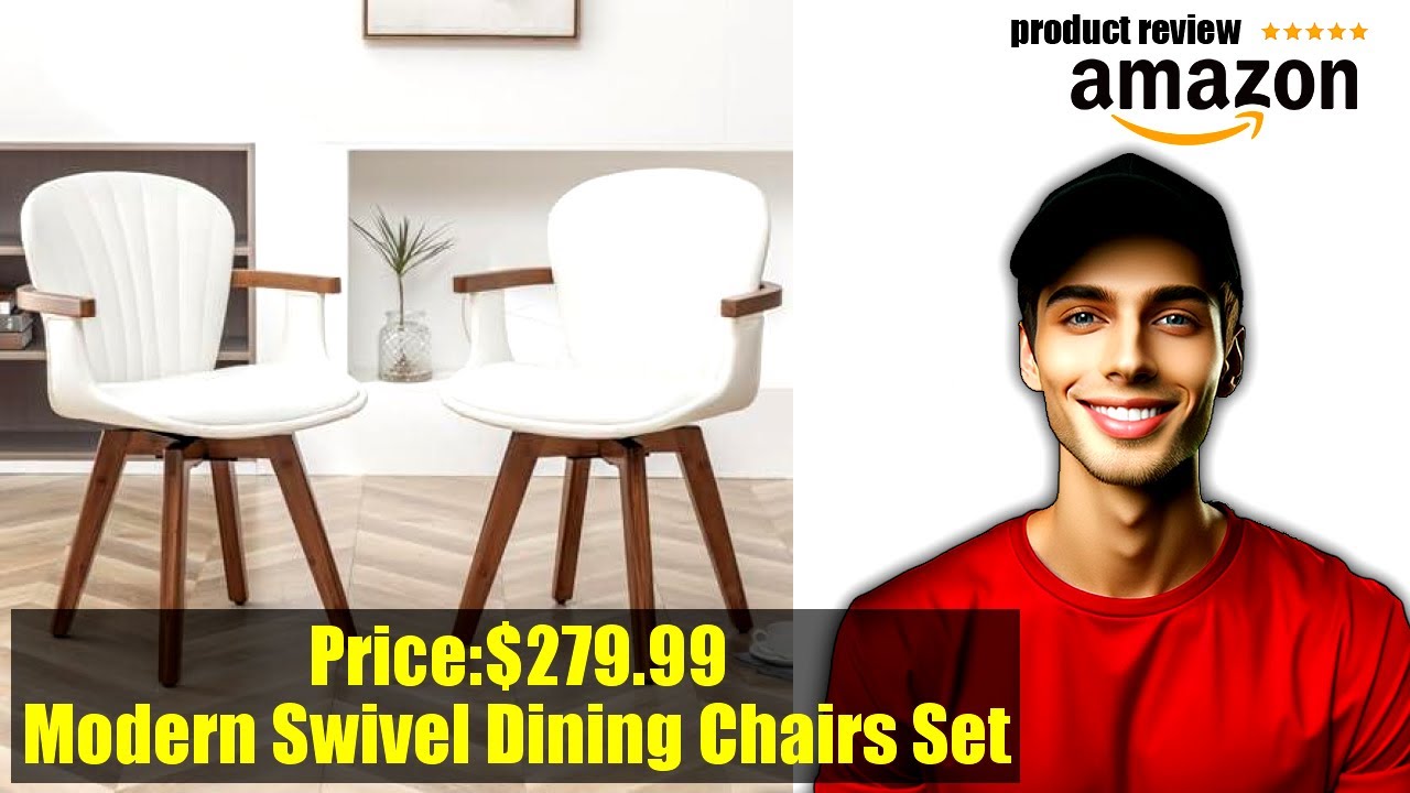 Buy LUNLING Swivel Dining Chairs Set of 2, Mid Century Modern White Faux Leather Kitchen Chairs with