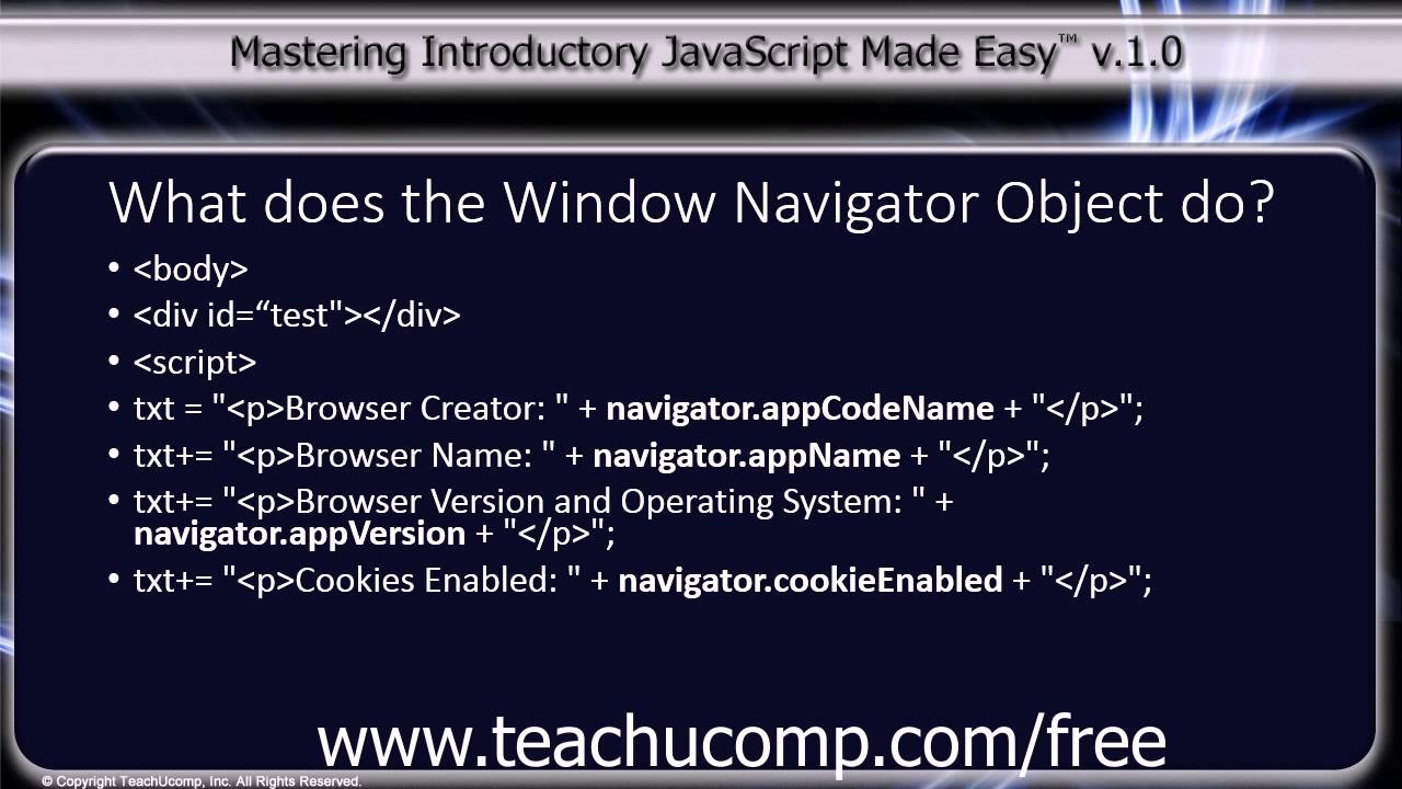 JavaScript Training Tutorial What Does the Window Navigator Object Do?
