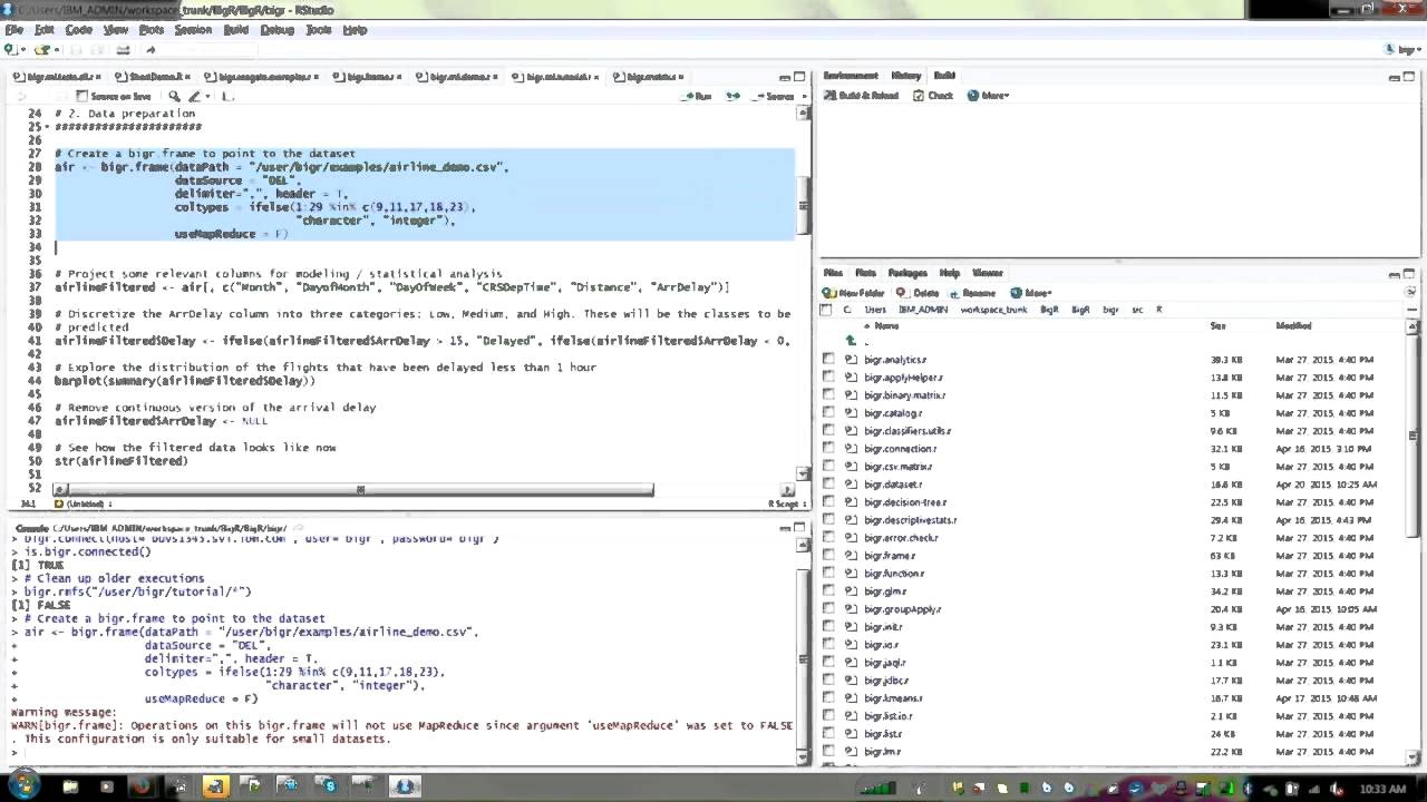 Advanced topics on Massive Parallel Data Processing with R, BigR and SystemML