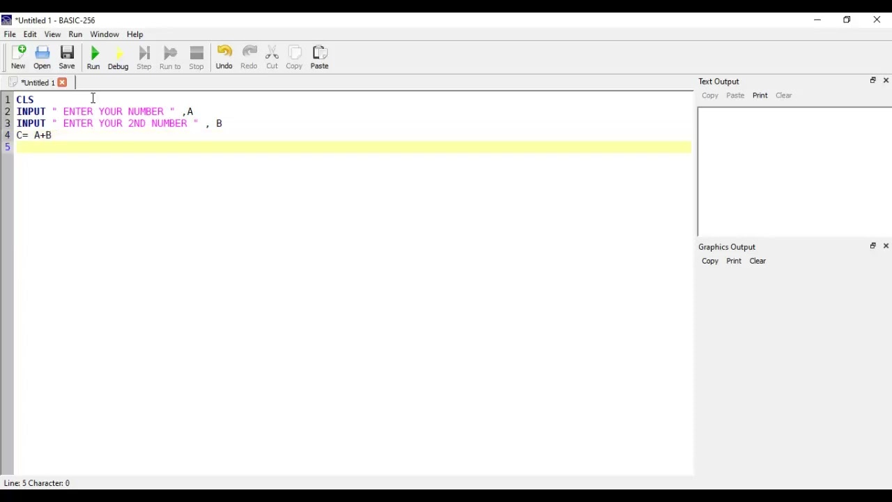 Program to add two numbers in Basic 256 | How to add, subtract & divide two  numbers in Basic 256
