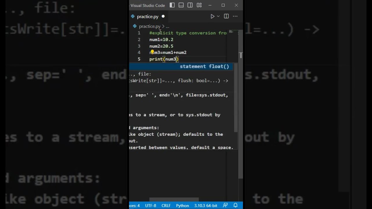 Explicit type conversion from float to integers #float #integer #python