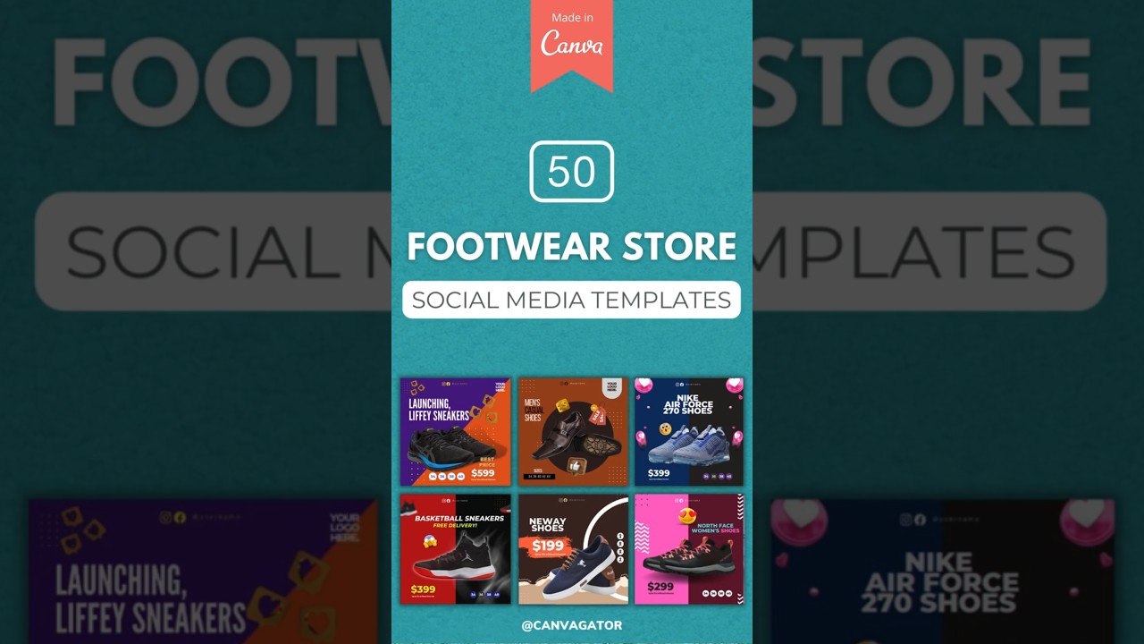 👟 Step Up Your Brand with 50 Footwear Store Social Media Templates!