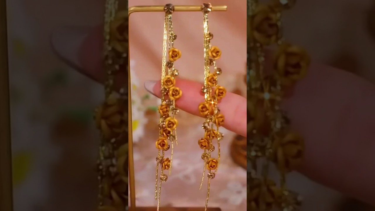 Long Brown Rose Earrings