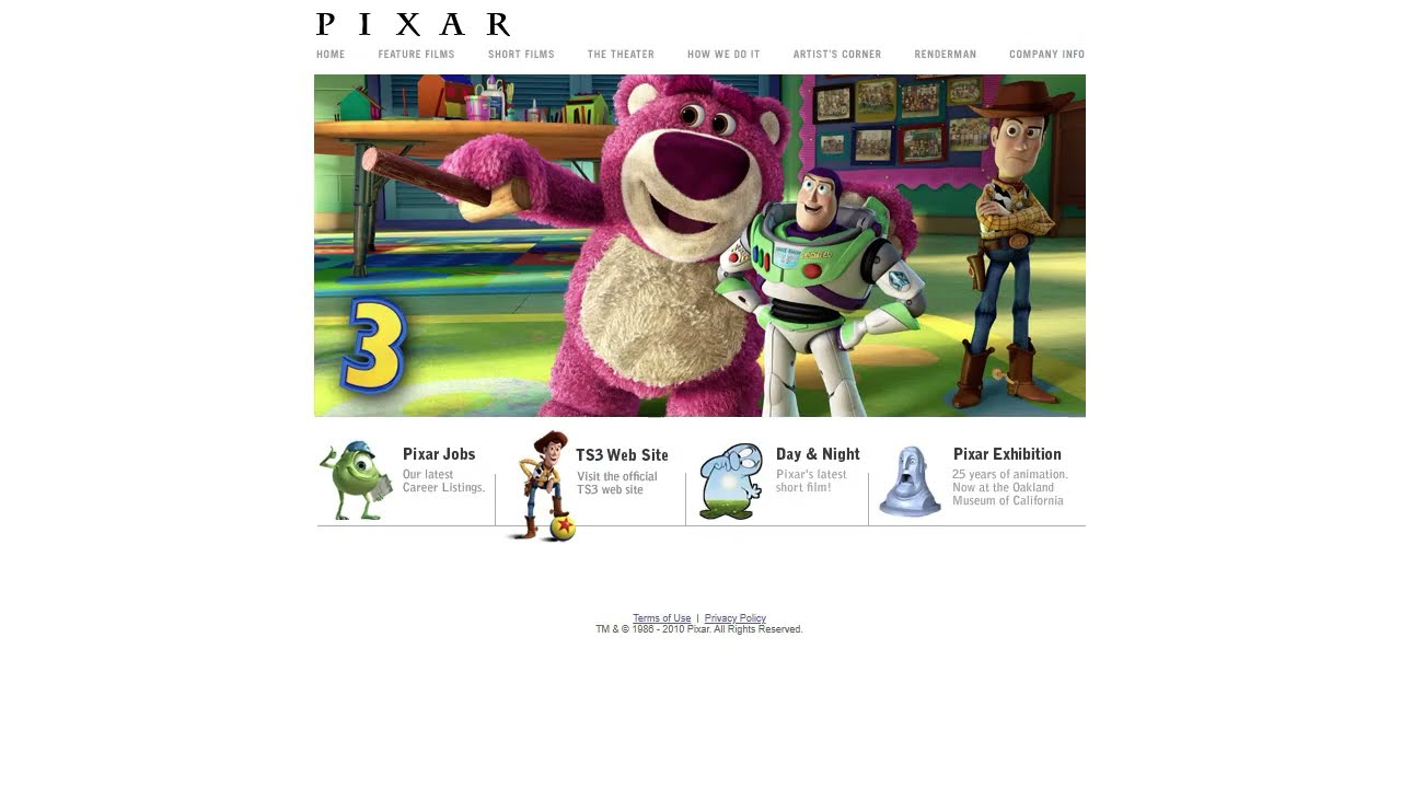 Pixar website in 2010
