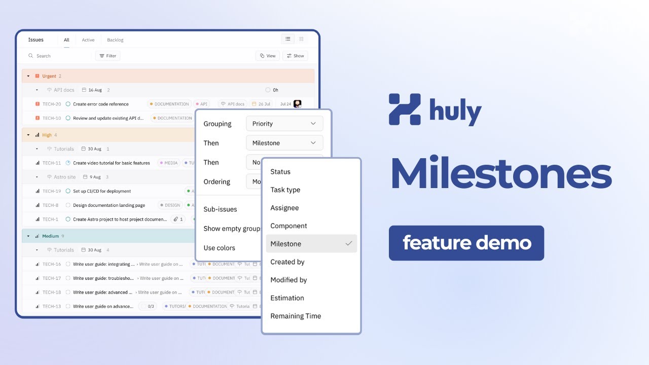 Organize your Huly workflows with Milestones