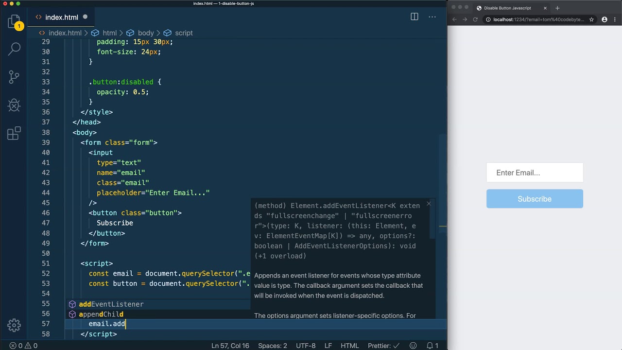 Javascript - Dynamically disable/enable a form button with javascript