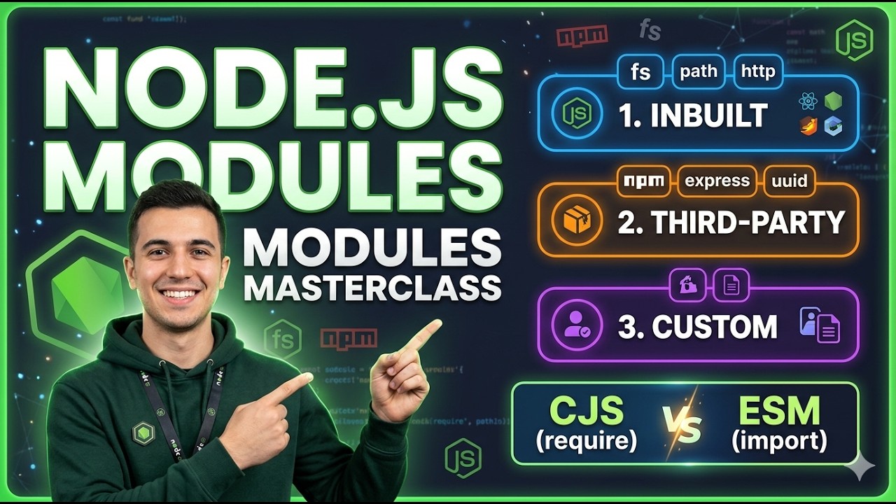Node.js Modules Explained: Inbuilt, Third-Party, Custom & ESM vs CJS!