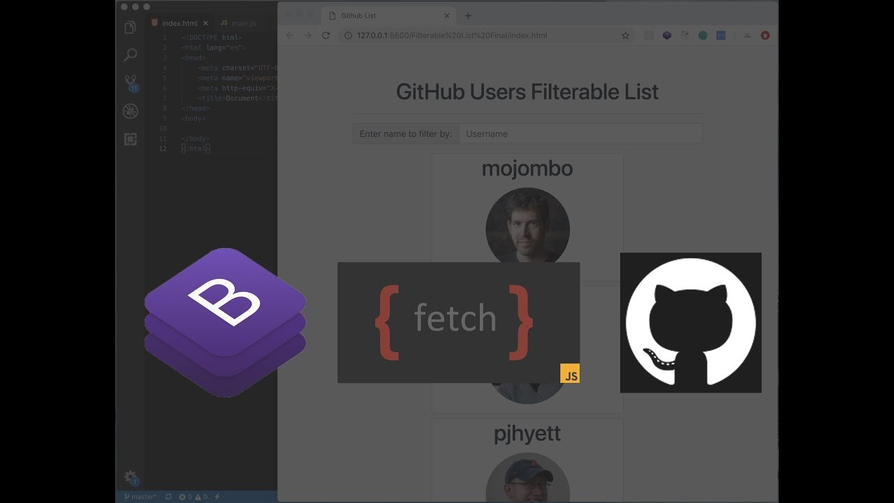 Filterable List Using Github API + Bootstrap + Vanilla Javascript