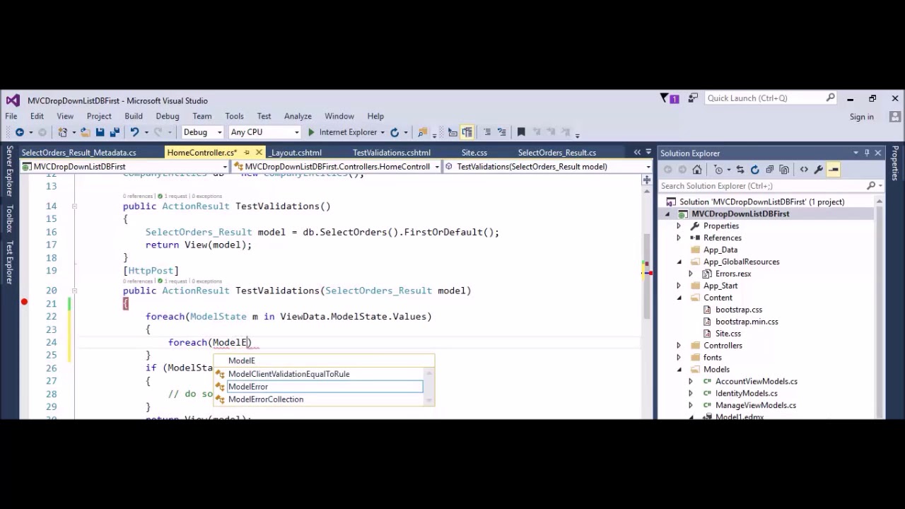 MVC -  How to get all validation error in Controller after postback