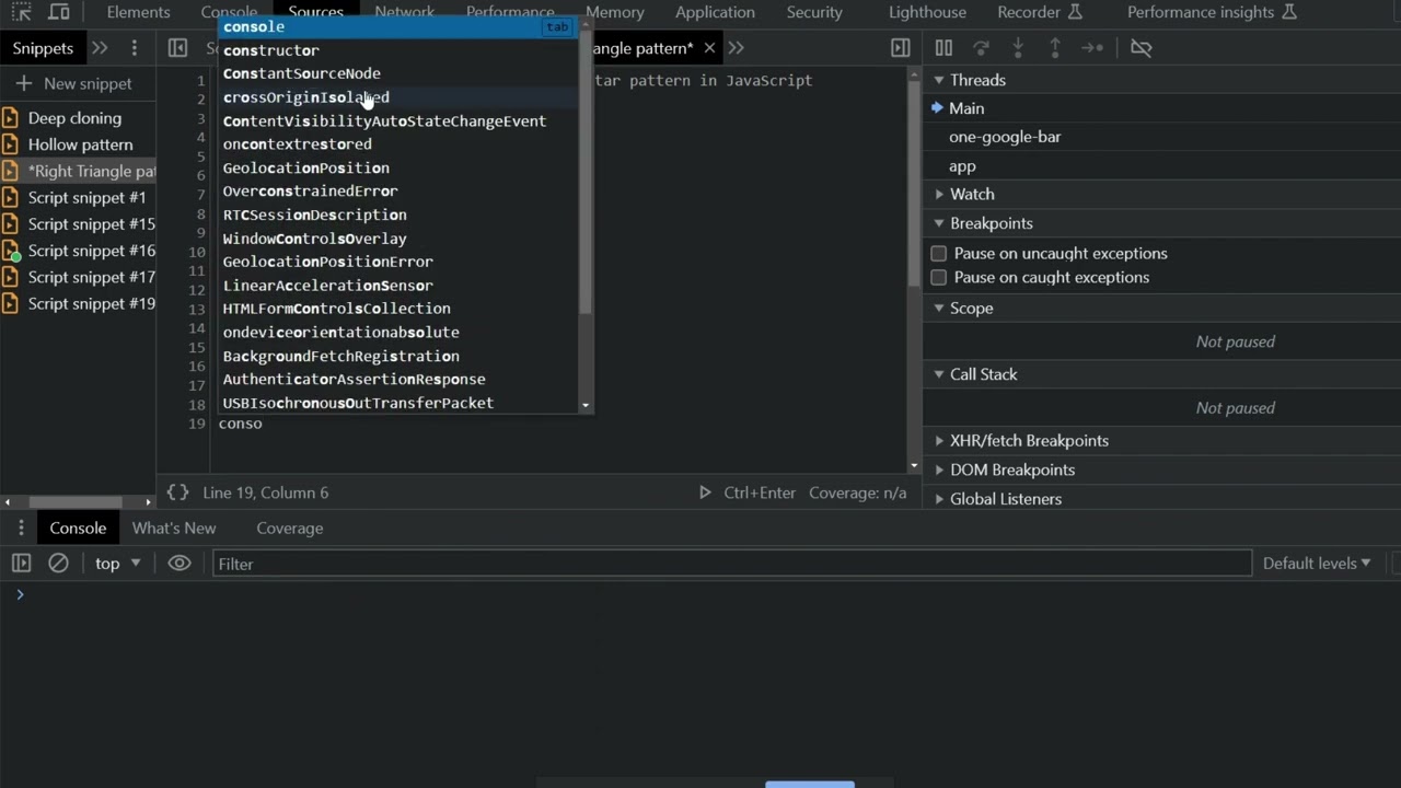 JavaScript right triangle star pattern coding challenge
