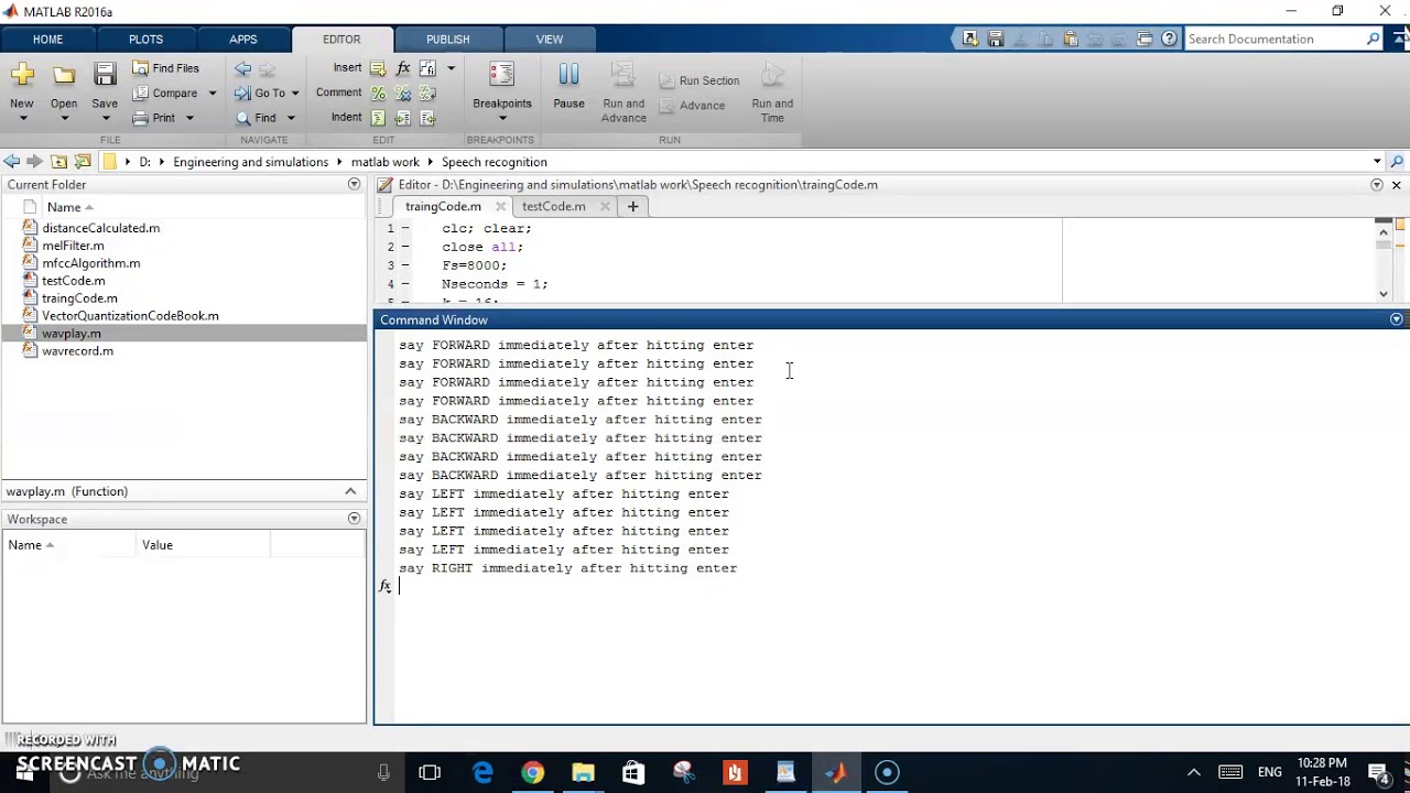 Fast response speech recognition Matlab