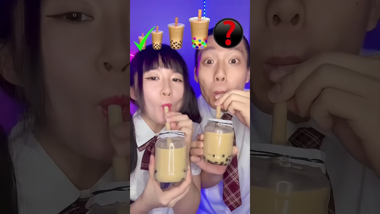 Boba emoji challenge Bubble tea 🍾😳 #asmr #mukbang
