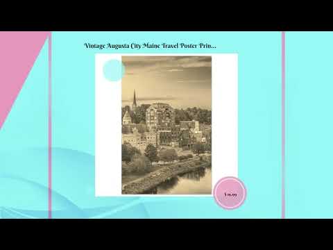 Vintage Augusta City Maine Travel Poster Print Wall Art | Retro Augusta Coast Home Decor | August...