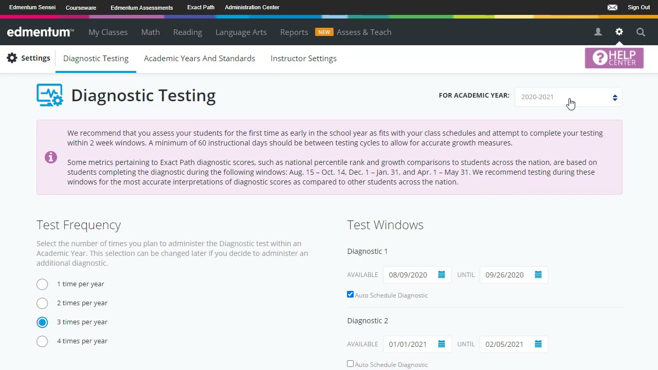 Exact Path Getting Started: Academic Years and Test Windows