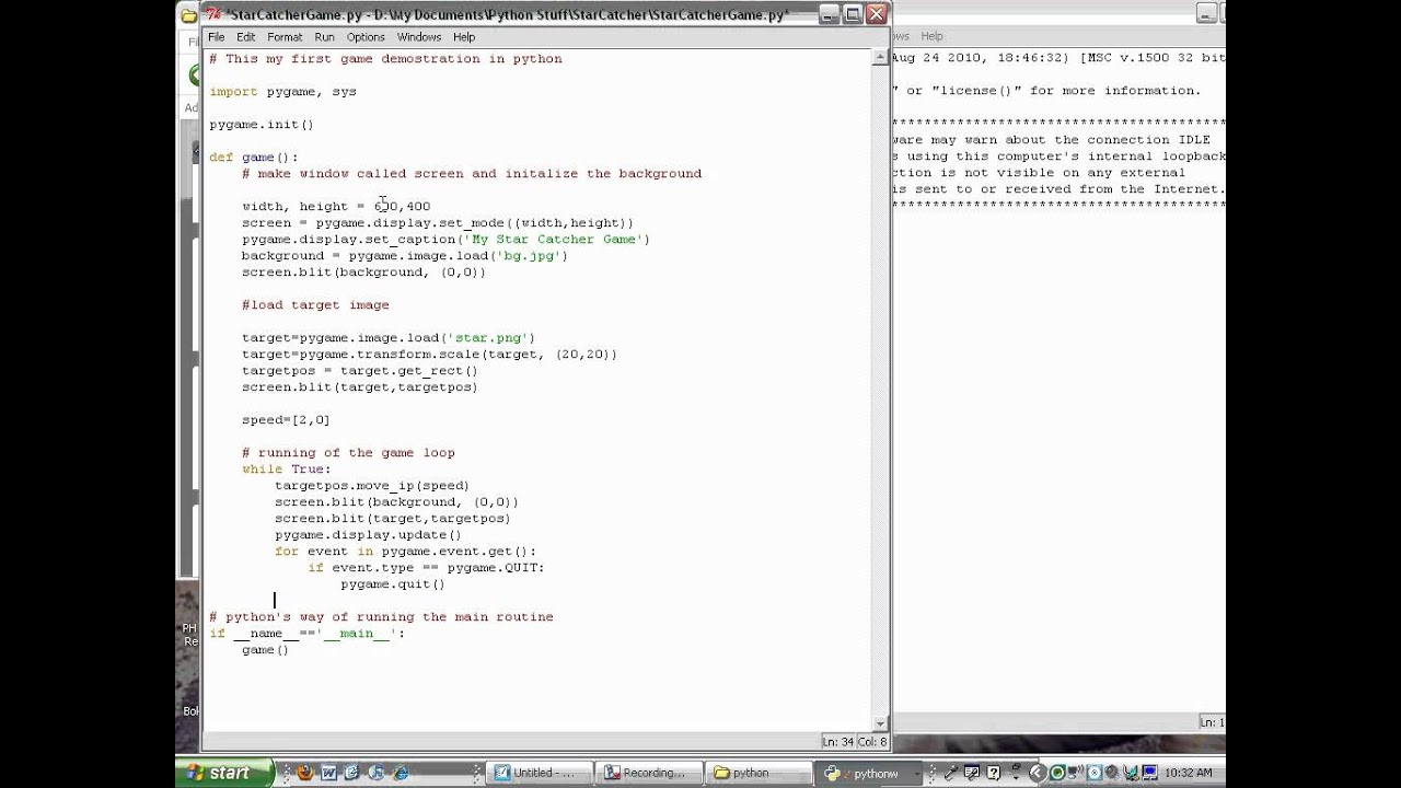 Python - Pygame Lesson - Star Catcher Part 2: target movement
