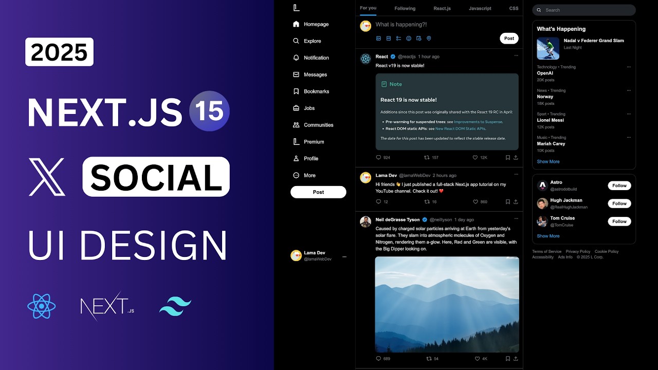 Next.js 15 X/Twitter Social Media App UI Design Tutorial | Next.js X/Twitter App Responsive Design