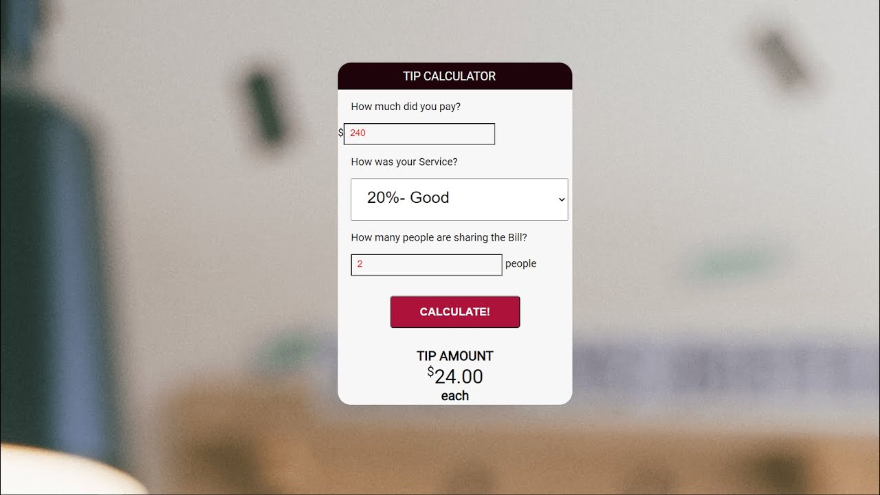 Simple Tips Calculator In JavaScript With Source Code | Source Code & Projects