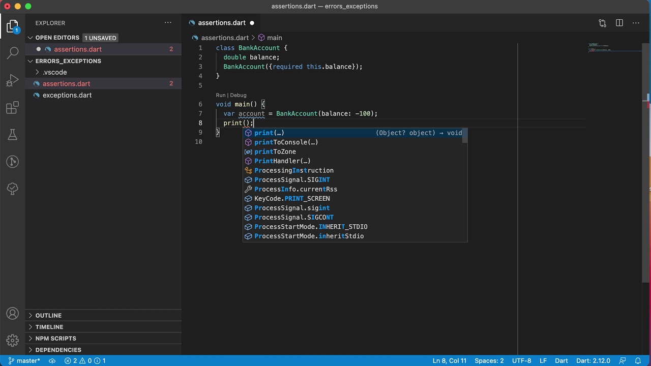 Dart Errors and Exceptions - Assertions