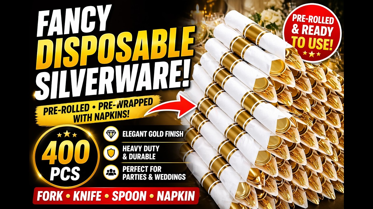 Gold Plastic Silverware Set (400 PCS) | Elegant Disposable Utensils for Weddings & Parties