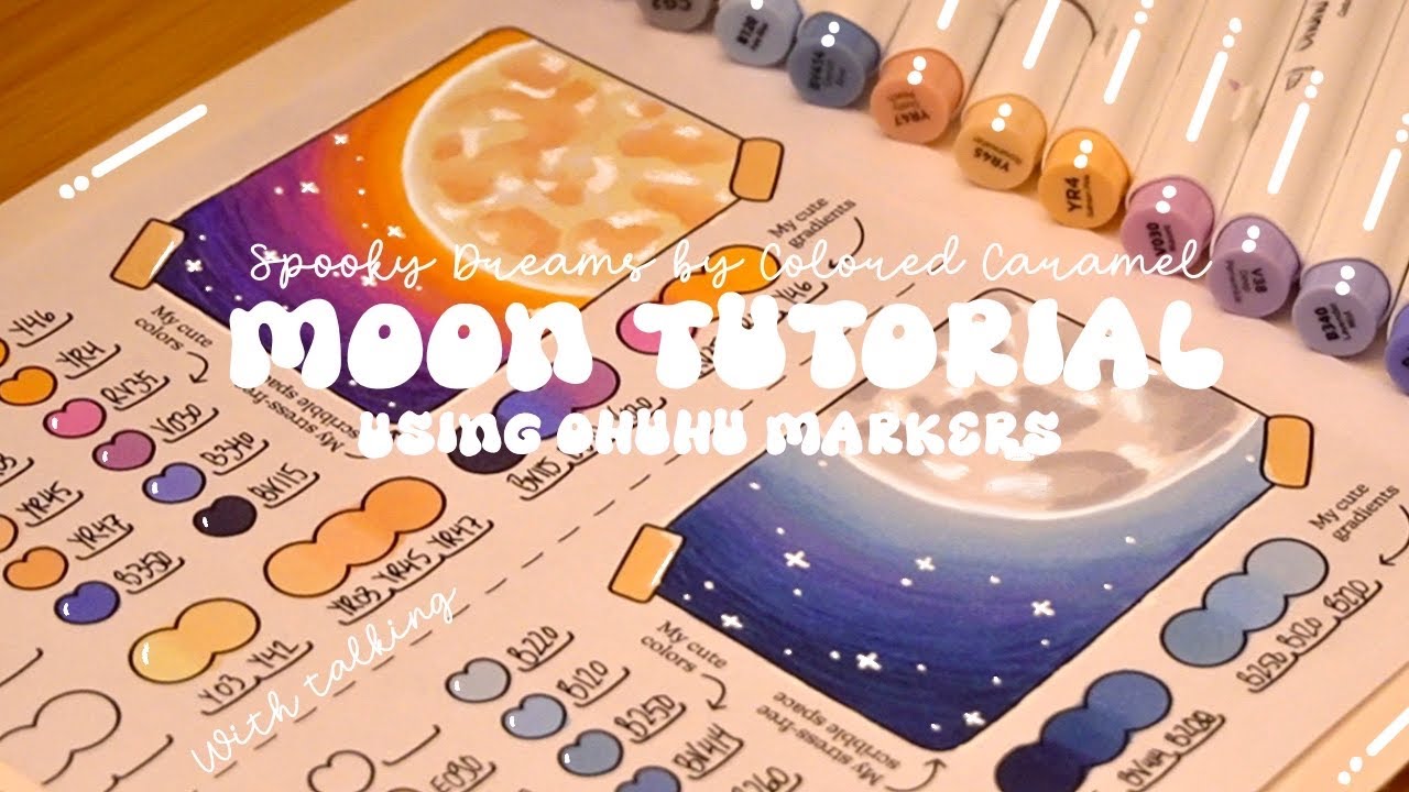 Colorie les lunes avec moi (ASMR) 🌙✨ & GRANDE NOUVELLE 🎨 Tutoriel Lune avec des marqueurs Ohuhu 🌱...