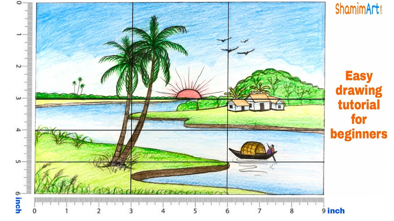 How to draw landscape step by step easy drawing tutorial @Shamim Art
