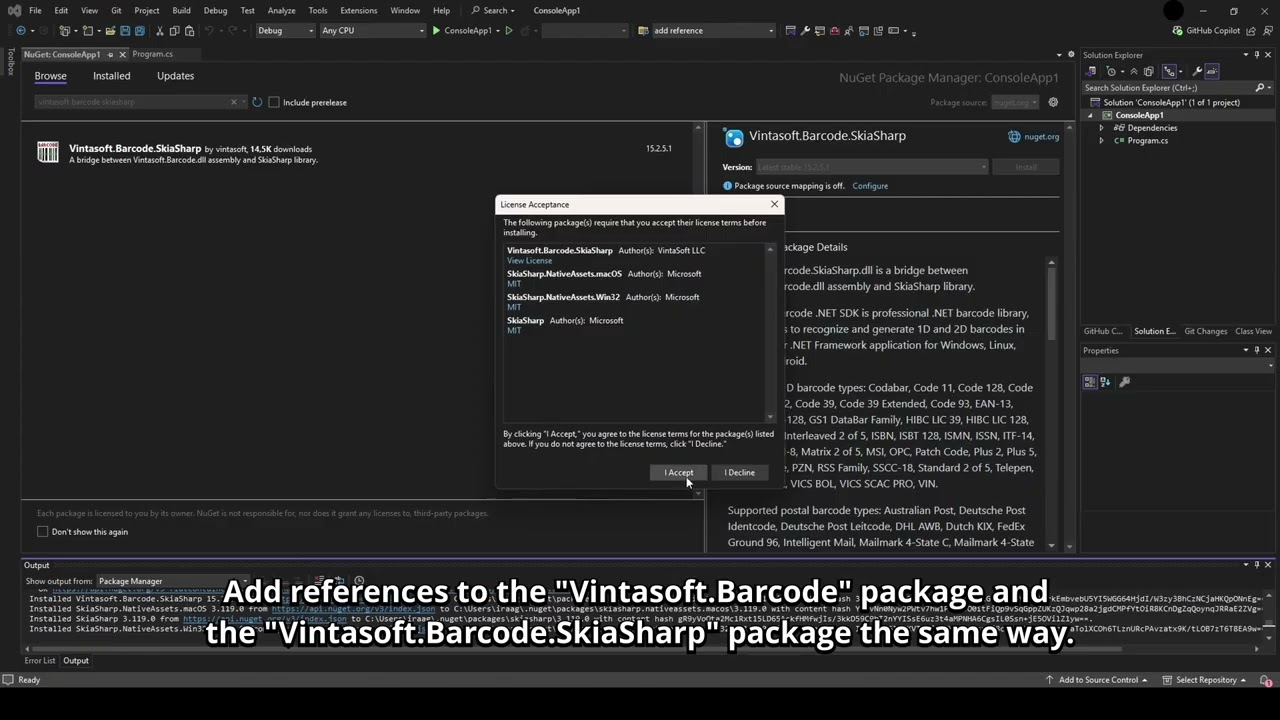 How to generate a barcode image in console .NET application using VintaSoft Barcode .NET SDK