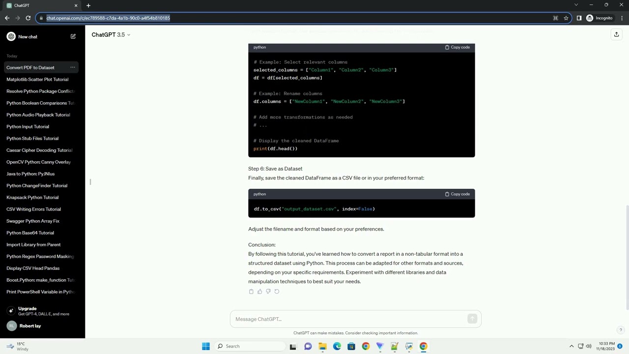 Convert report format into dataset Python